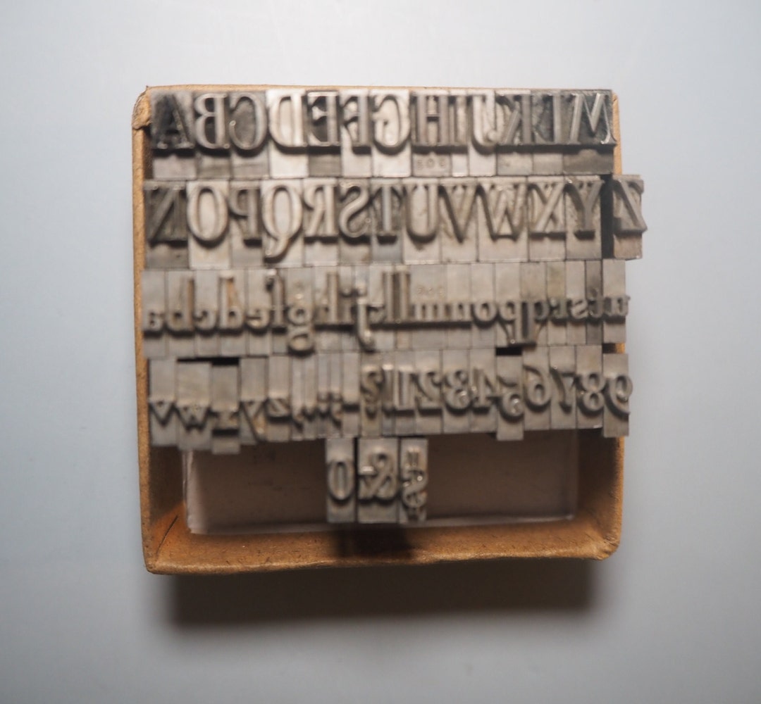 Vintage Small Font Upper and Lower Case Letters Numbers Symbols ...