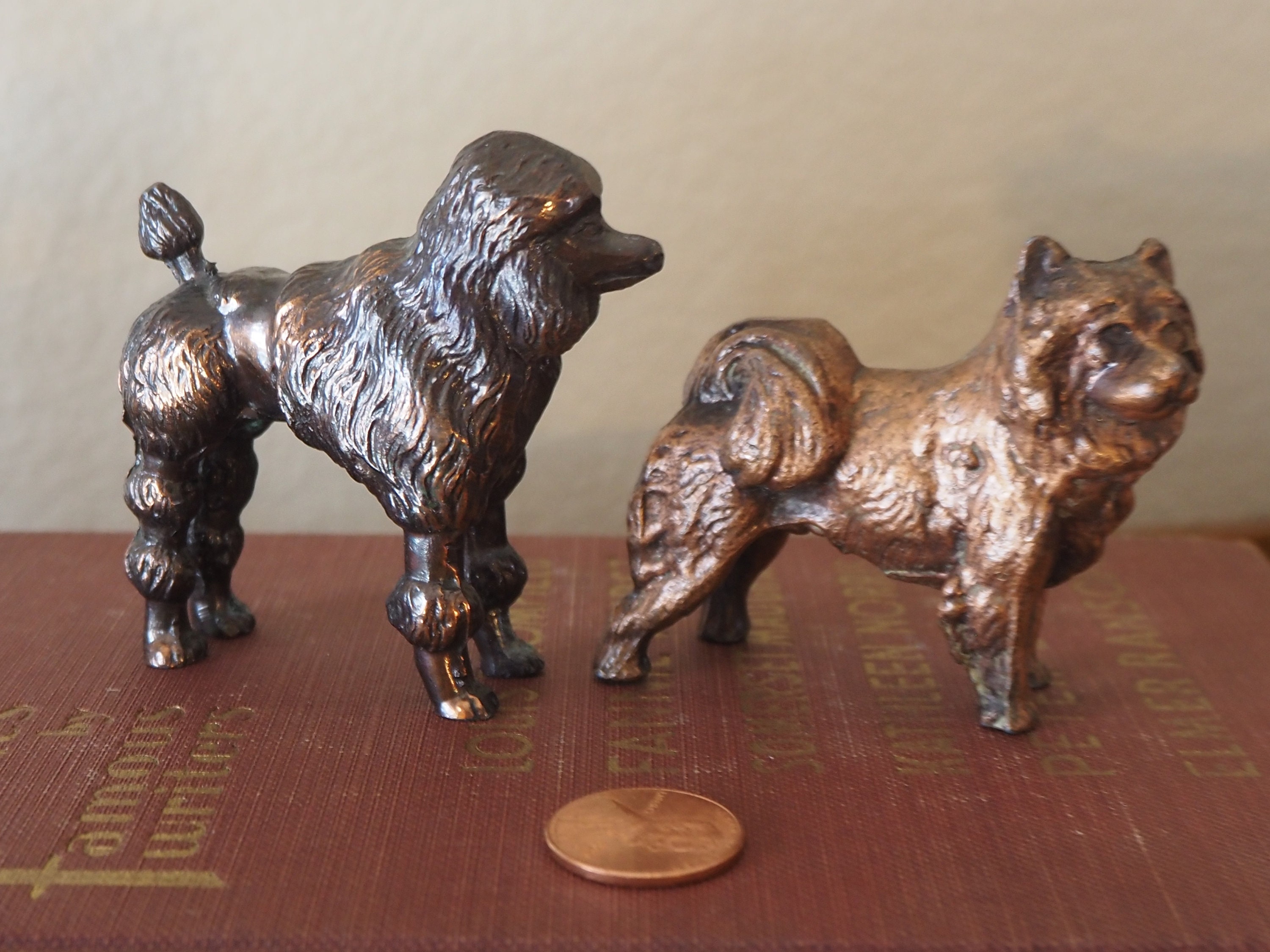 Vintage Dog Figurines Poodle Chow Chow Samoyed Spitz Copper - Etsy