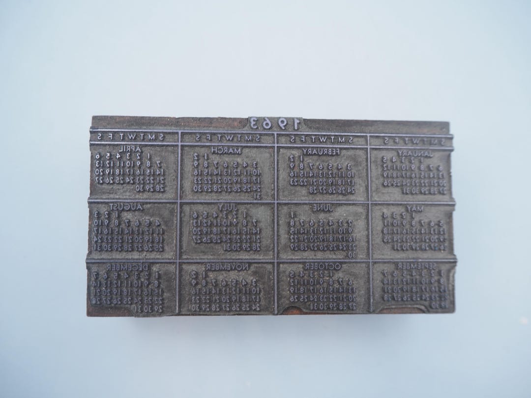 Vintage 1963 Calendar Print Block Metal on Wood Printing Block - Etsy