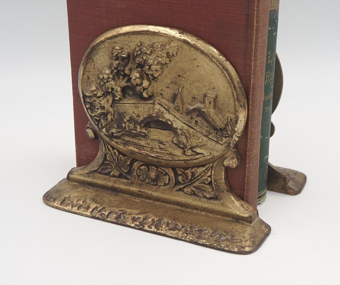 Antique Bookends Bronze Cast Iron Village Bridge and River Scene - Etsy