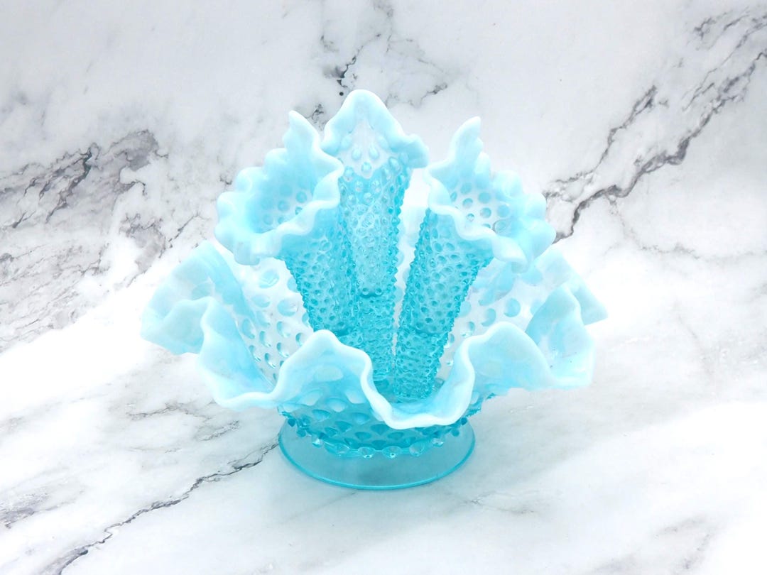 Vintage Fenton Blue Opalescent Hobnail Epergne Three Horn - Etsy