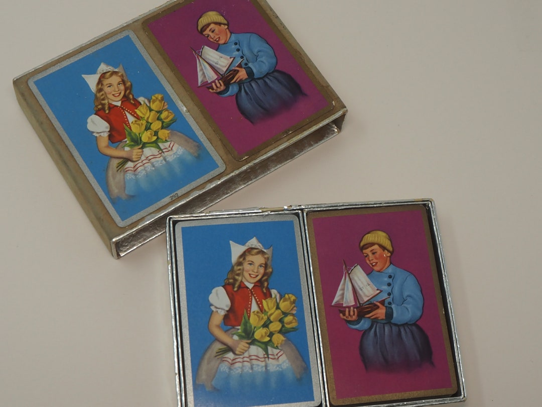 Vintage Congress Dutch Boy and Girl Playing Cards Bridge Deck Double ...