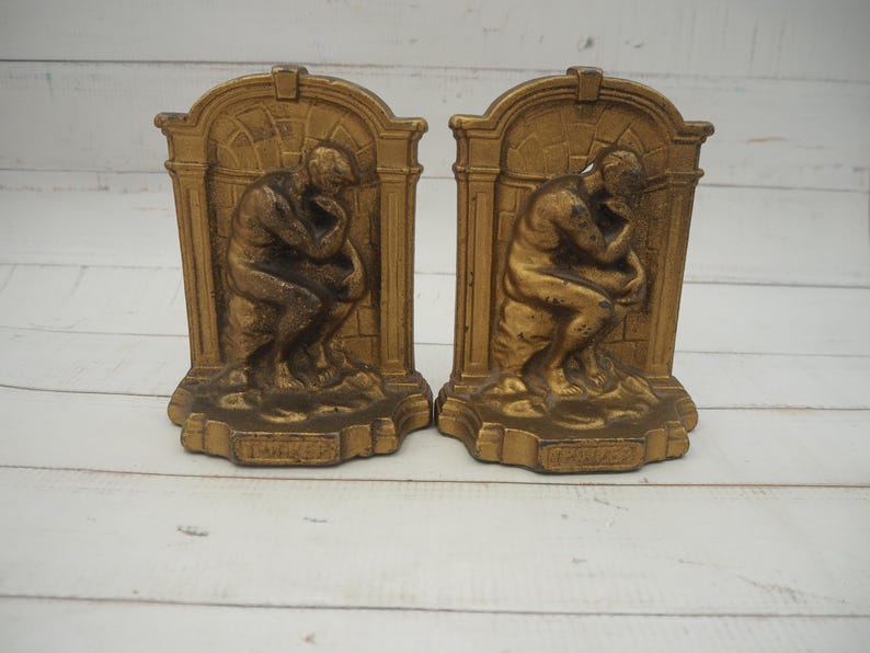 Vintage the Thinker Bookends Cast Iron 1930's - Etsy