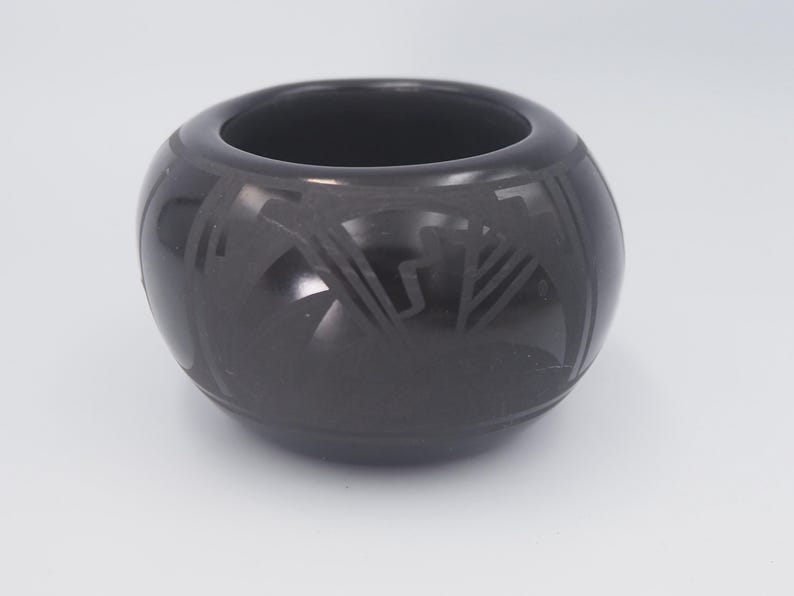 Vintage Navajo Adakai Small Pot Black on Black Pottery Signed - Etsy