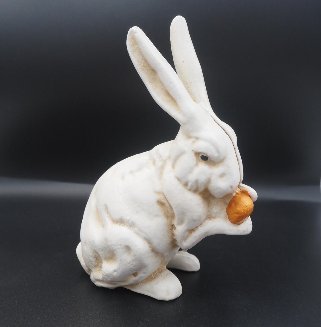 Vintage Cast Iron Bunny Rabbit Coin Bank: White Rabbit With Carrot - Etsy
