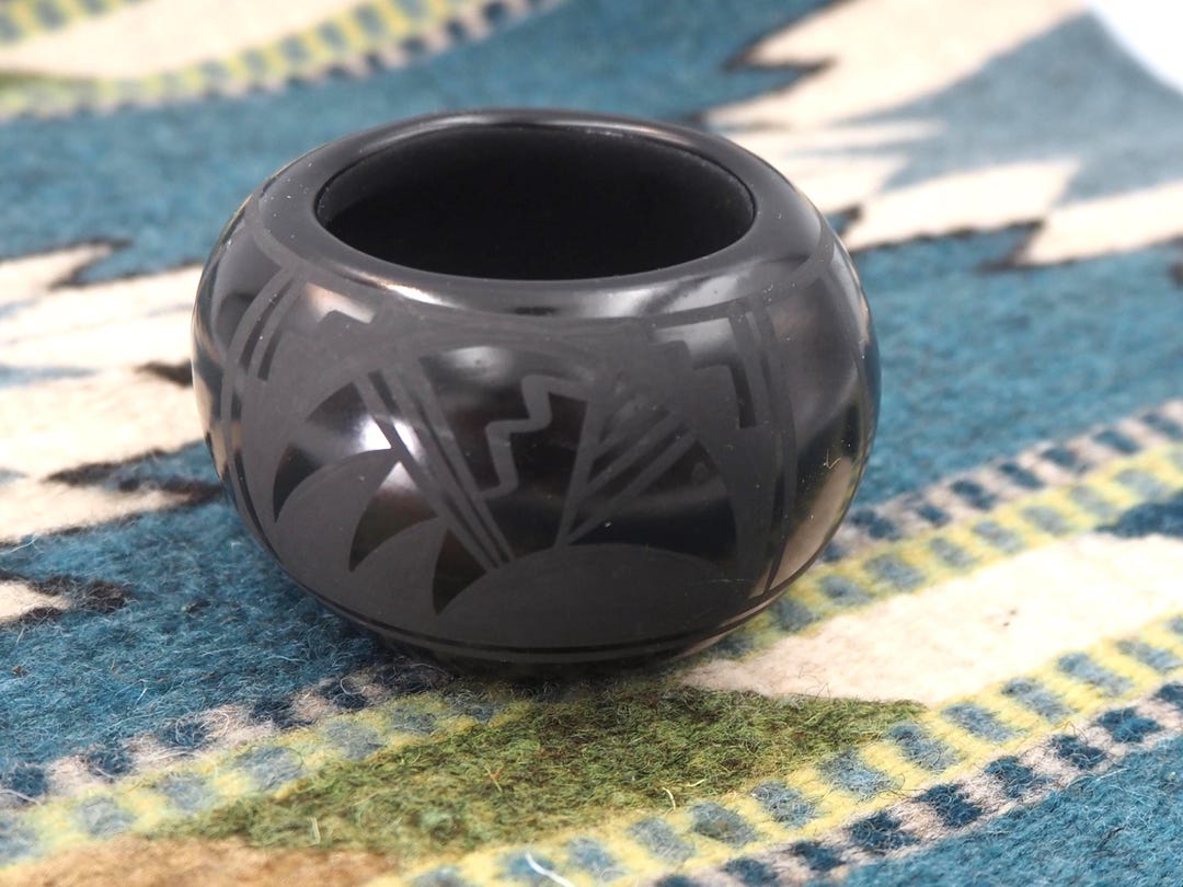 Vintage Navajo Adakai Small Pot Black on Black Pottery Signed - Etsy