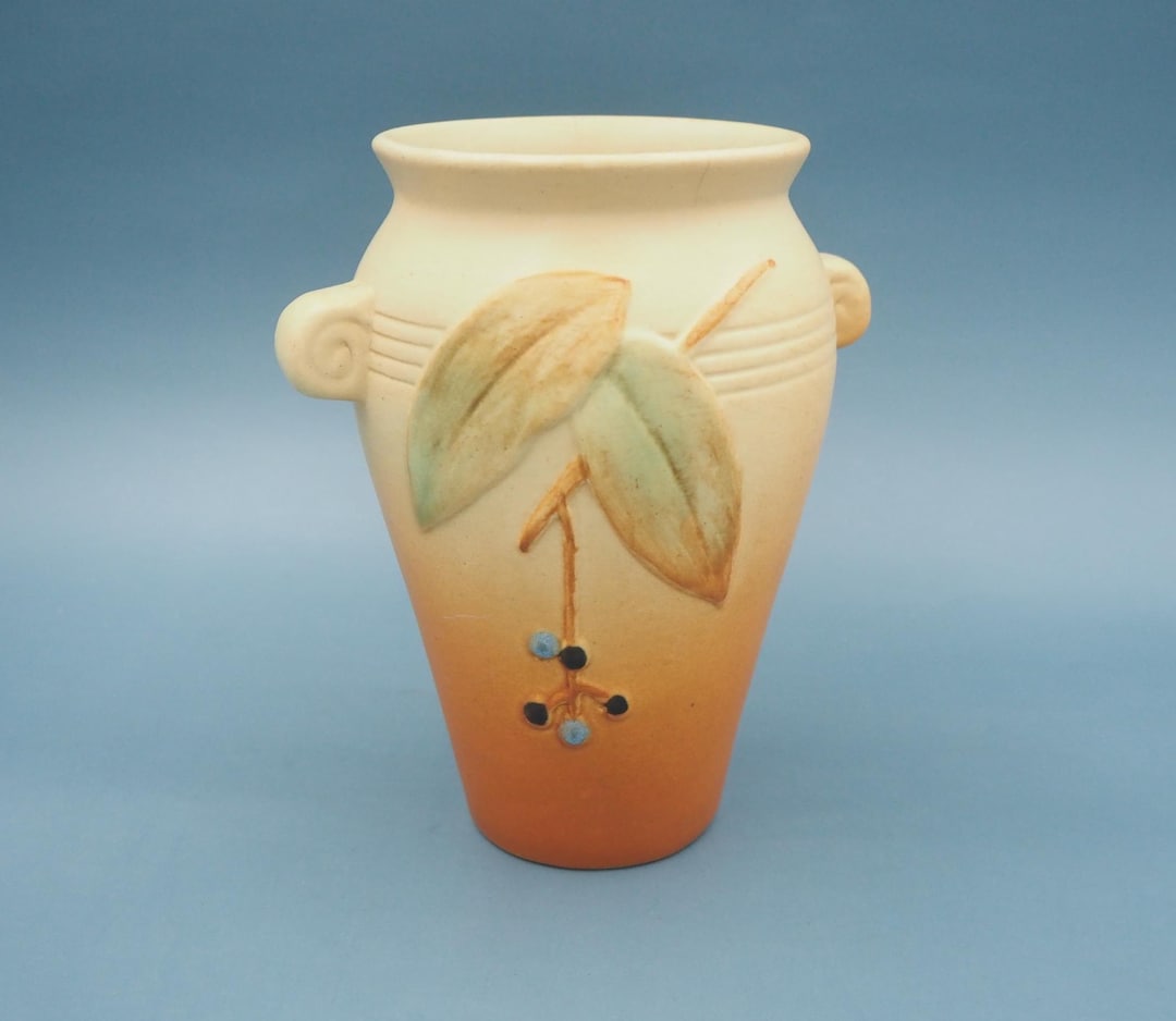 Vintage Weller Cornish Pottery Vase: Hand-painted Art Deco Handled Vase ...
