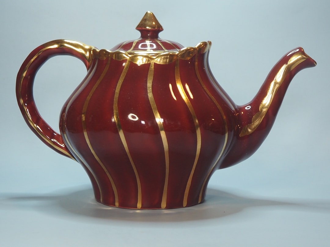 Vintage Arthur Wood Prince Teapot With Lid in Burgundy and Gold 1950's ...