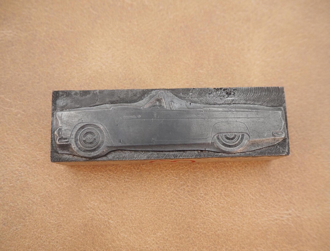 Vintage Convertible Sedan Print Block Metal on Wood Car Printing Block ...