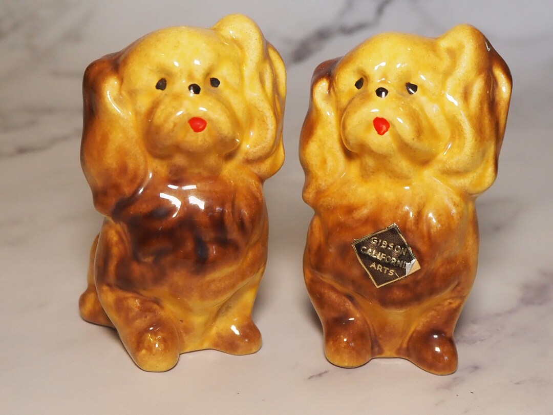 Cute Pair of Pekinese Dogs Salt and Pepper Shakers by Gibson California ...