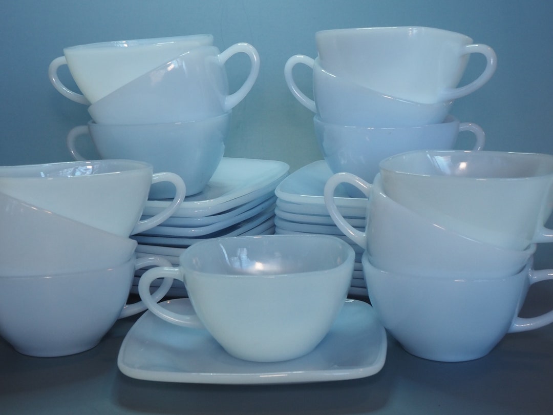 Vintage Fire King Azurite Charm Blue Square Teacup and Saucer Sold ...