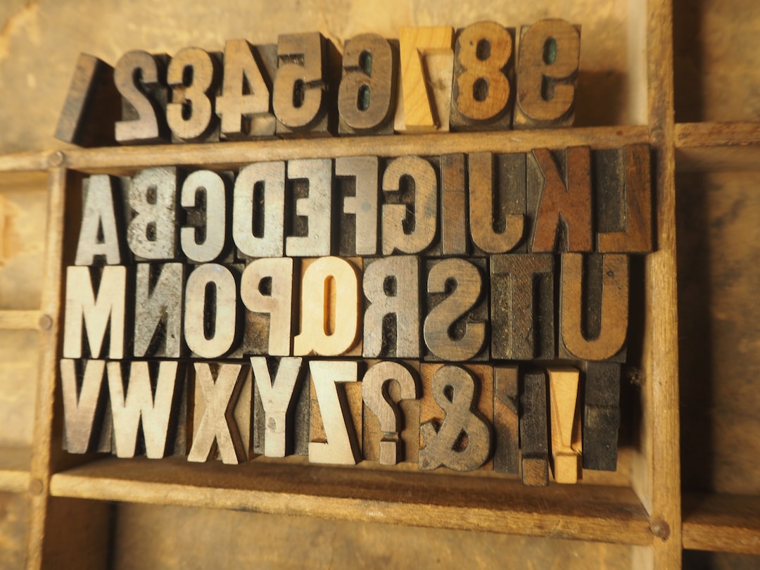 Vintage Wooden Letterpress Letters Uppercase Numbers Punctuation Wood ...