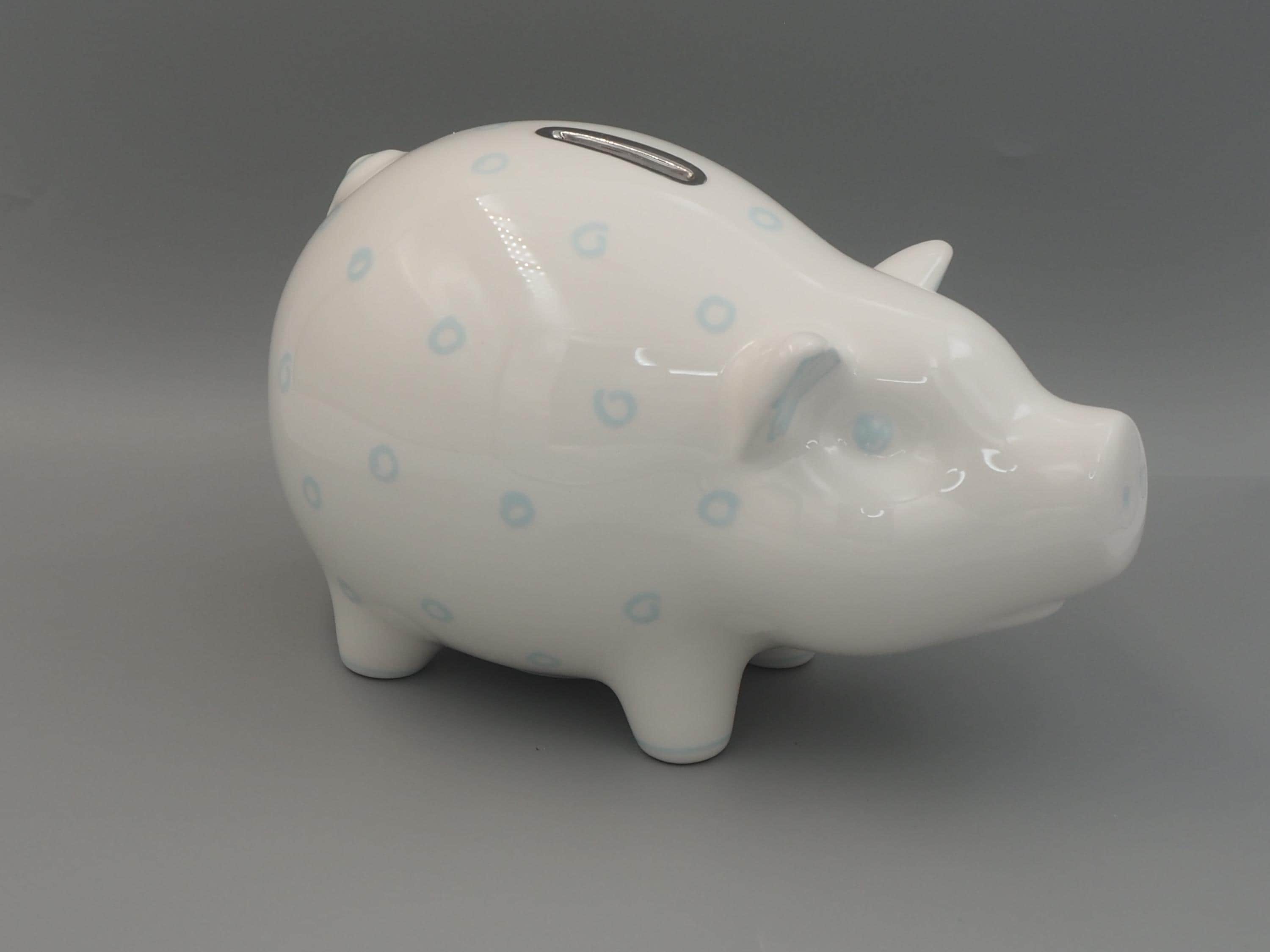 Tiffany Piggy Bank Earthenware With Blue Polka Dots and Accents Etsy