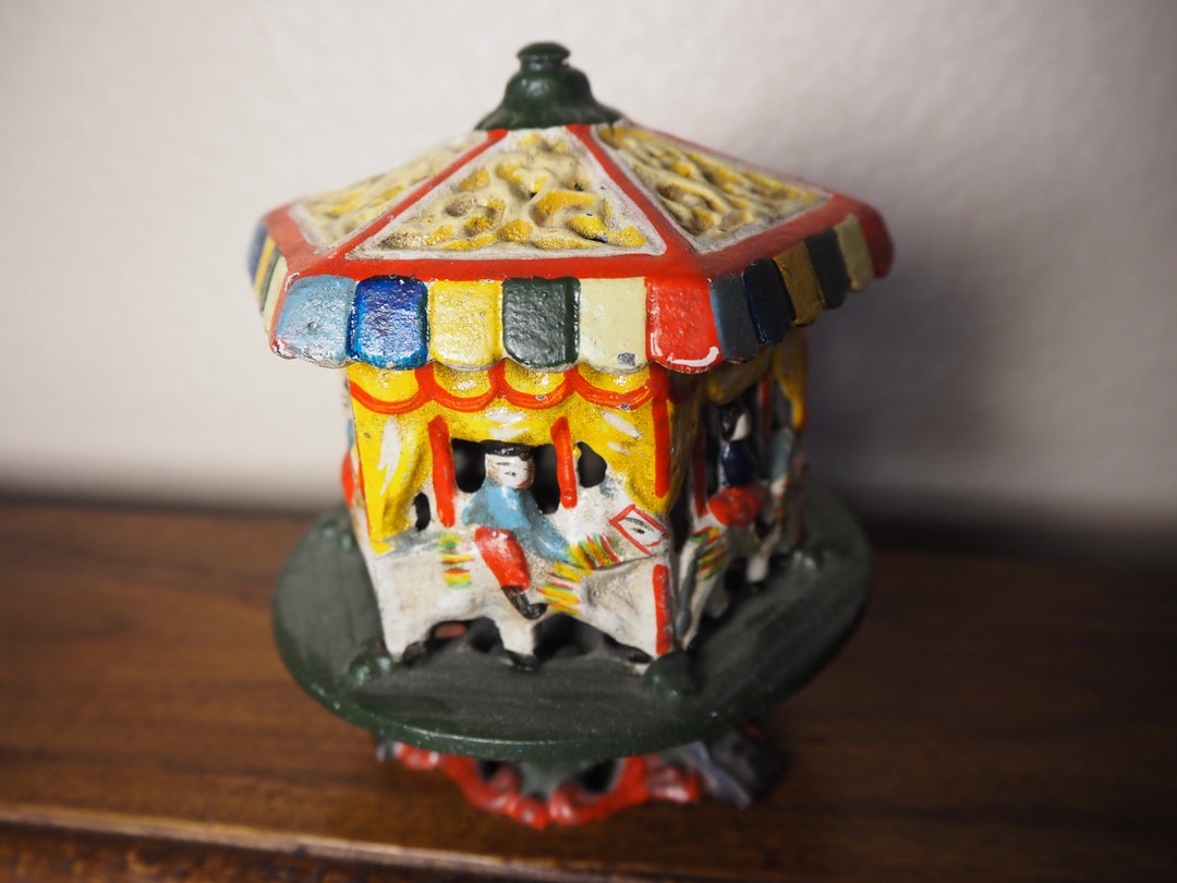 Vintage Cast Iron Spinning Carousel Coin Bank: Toy Merry-go-round - Etsy