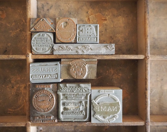 Vintage Letter Blocks Print Advertising Metal and Copper on Wood Set of ...