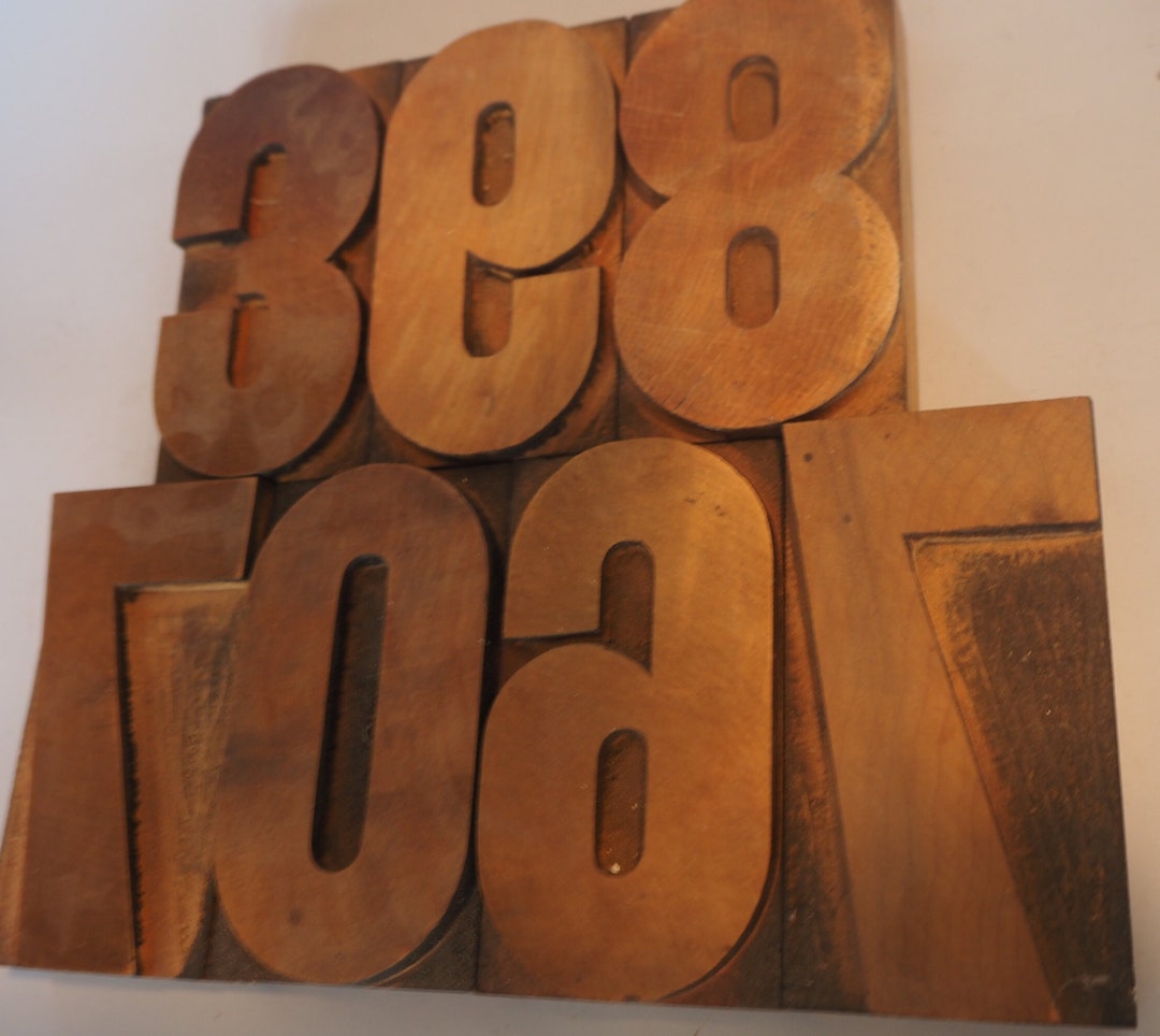 Vintage Wooden Letterpress Numbers Uppercase Large 3 3/8" Wood Block ...