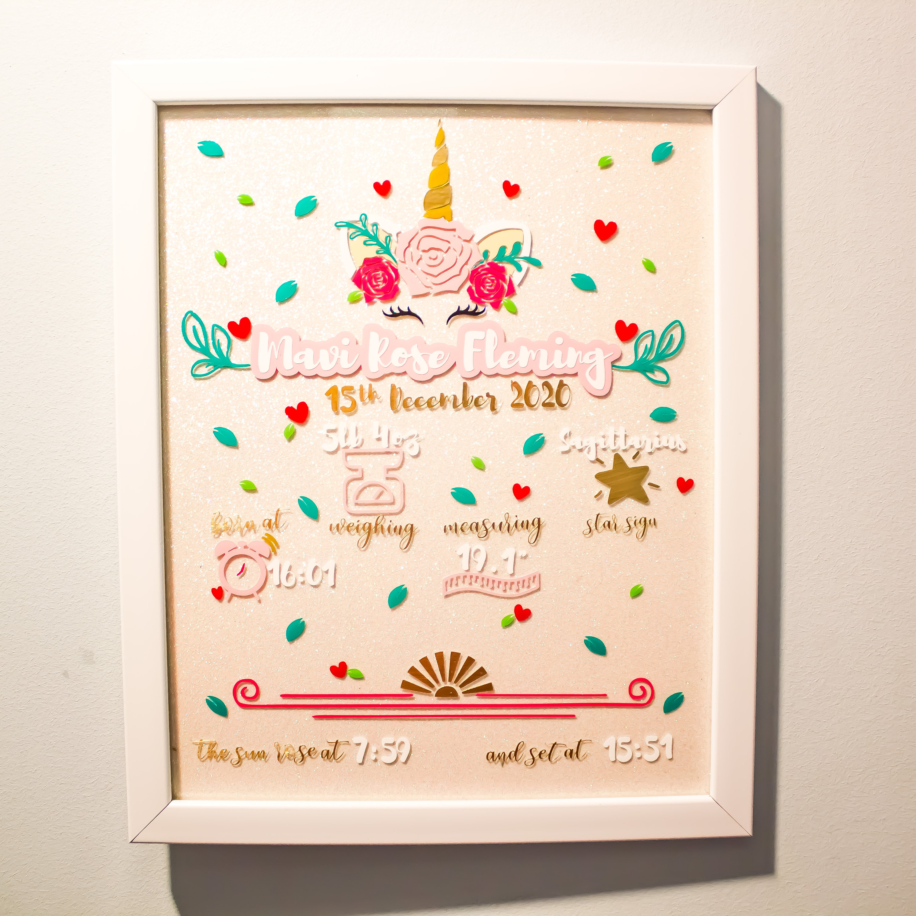 Custom Baby Girl Birth Details Frame Baby Arrival Frame | Etsy