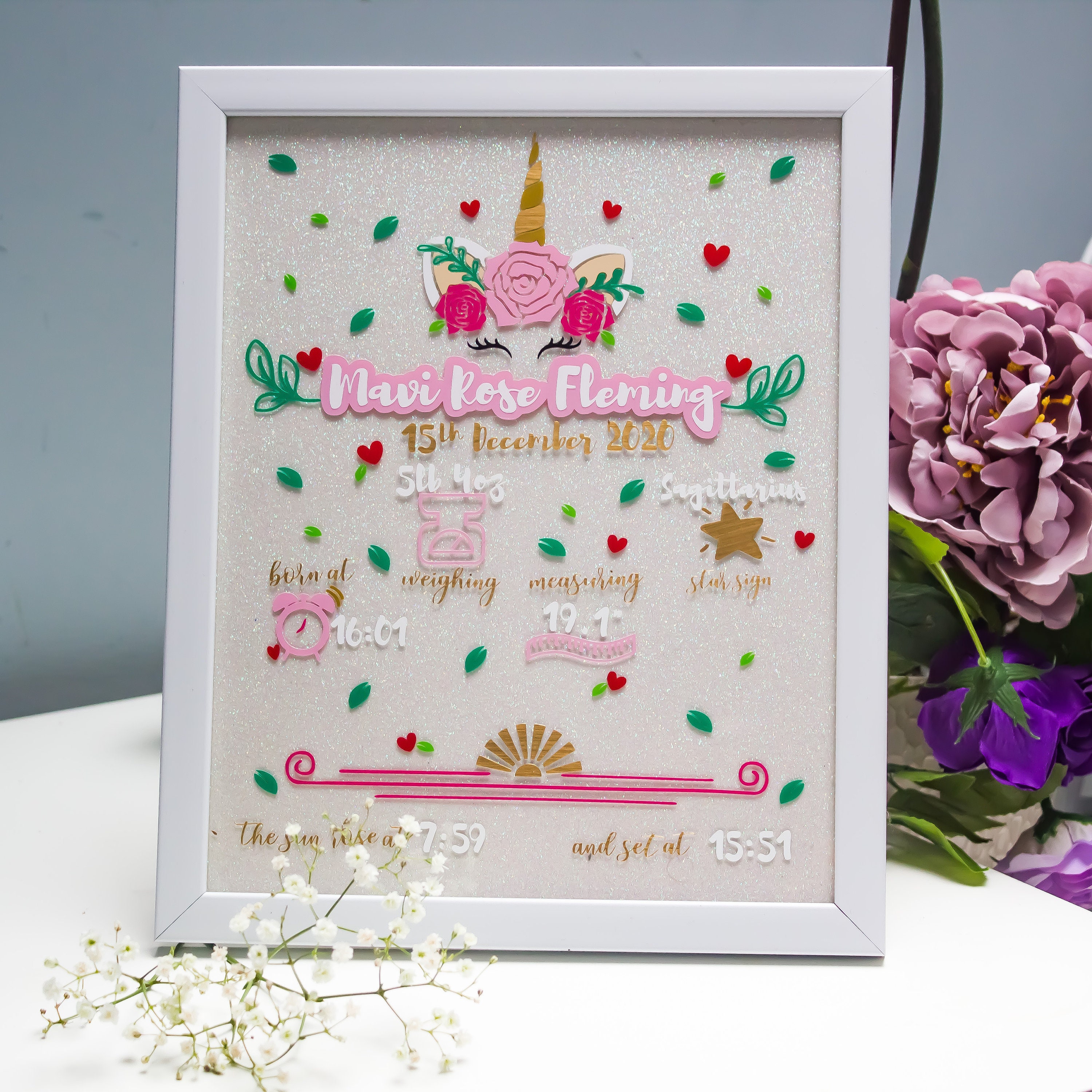 Custom Baby Girl Birth Details Frame Baby Arrival Frame | Etsy