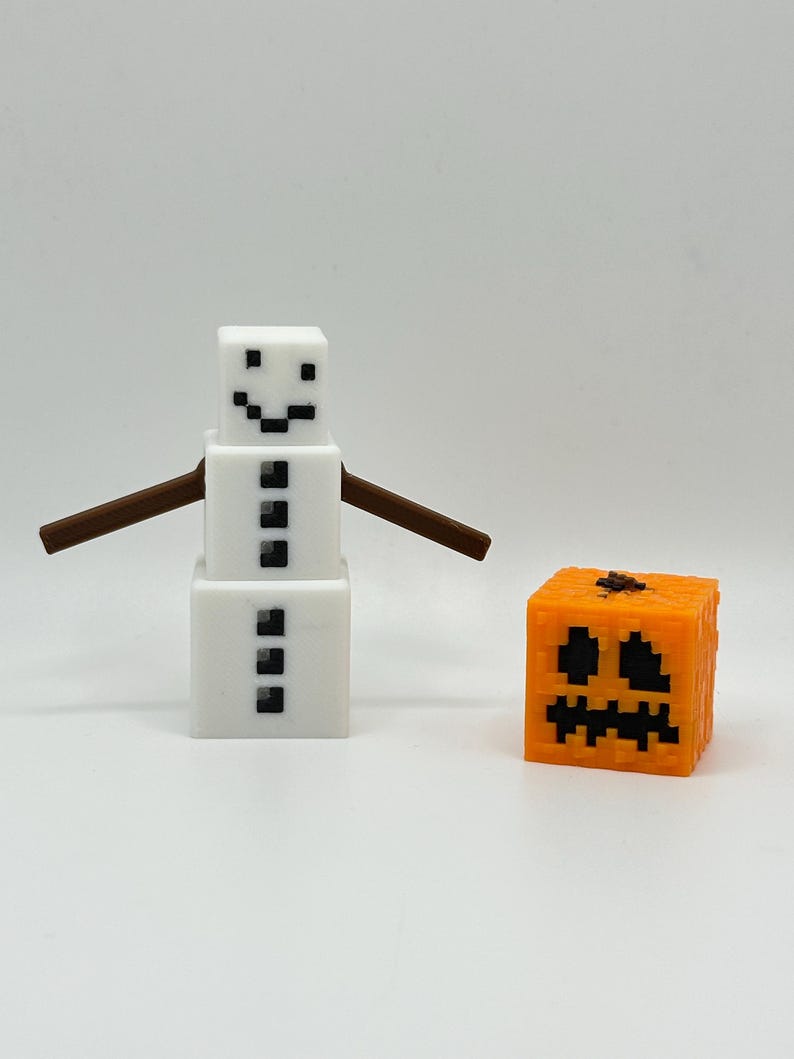 Minecraft-inspired Snow Golem With Removable Pumpkin Head – Pixel Style ...