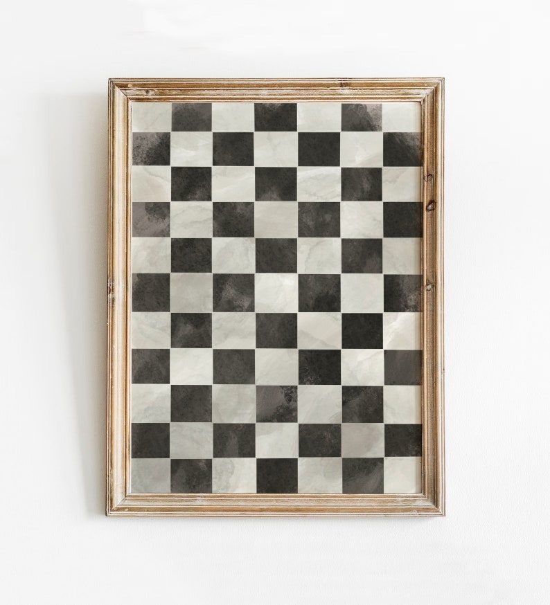 Checkered Wall Art, Modern Checkered Art Print, Black Neutral Art Print ...