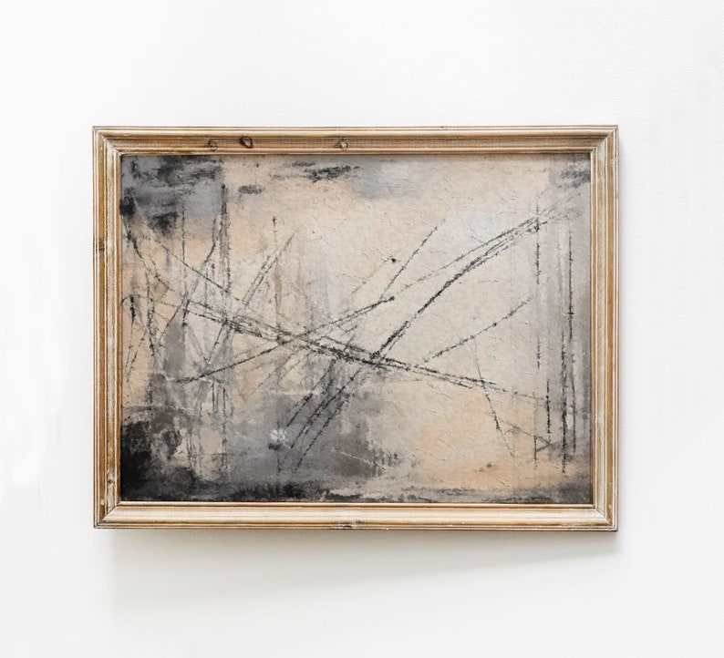 Abstract Scribble Print, Beige Scribbles Art, Moody Vintage Wall Art ...