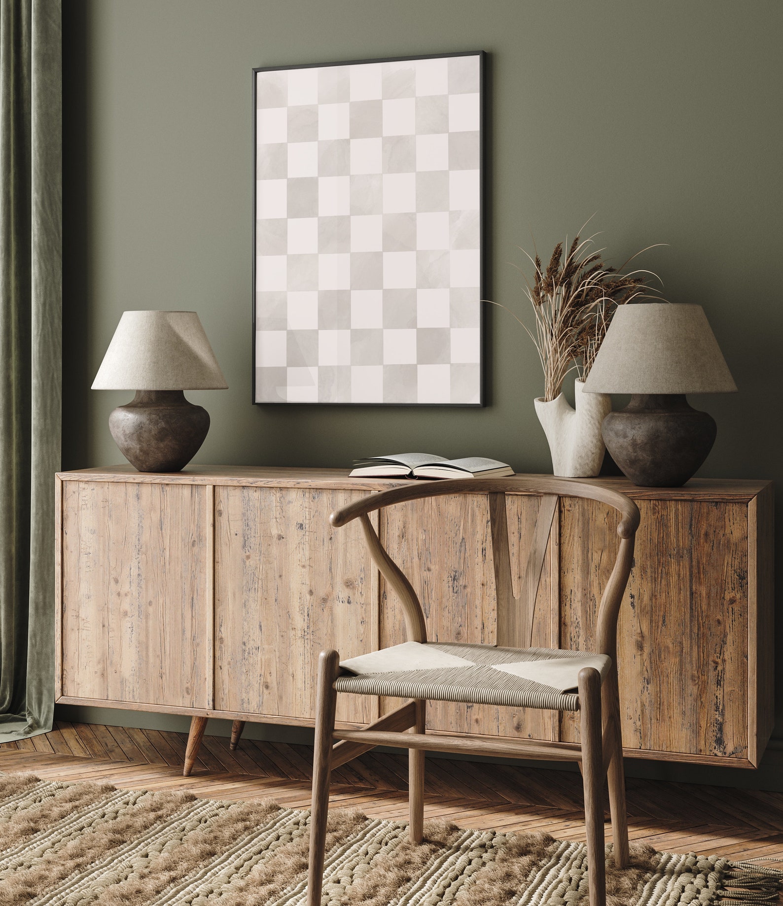 Checkerboard Watercolor Print, Checkered Art Print, Neutral ...