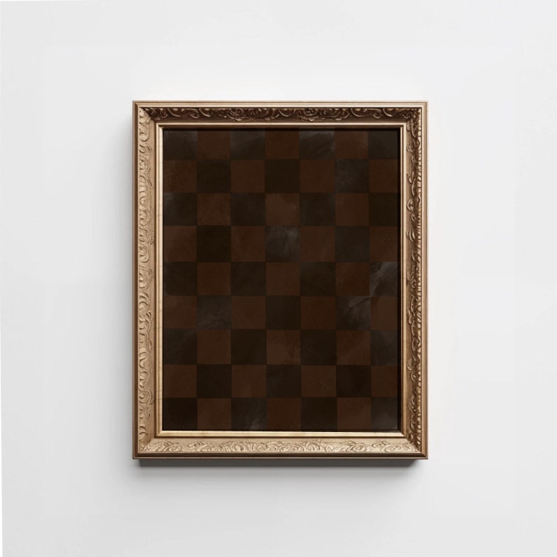 Checkered Wall Art, Modern Checkered Art Print, Dark Moody Brown Art ...