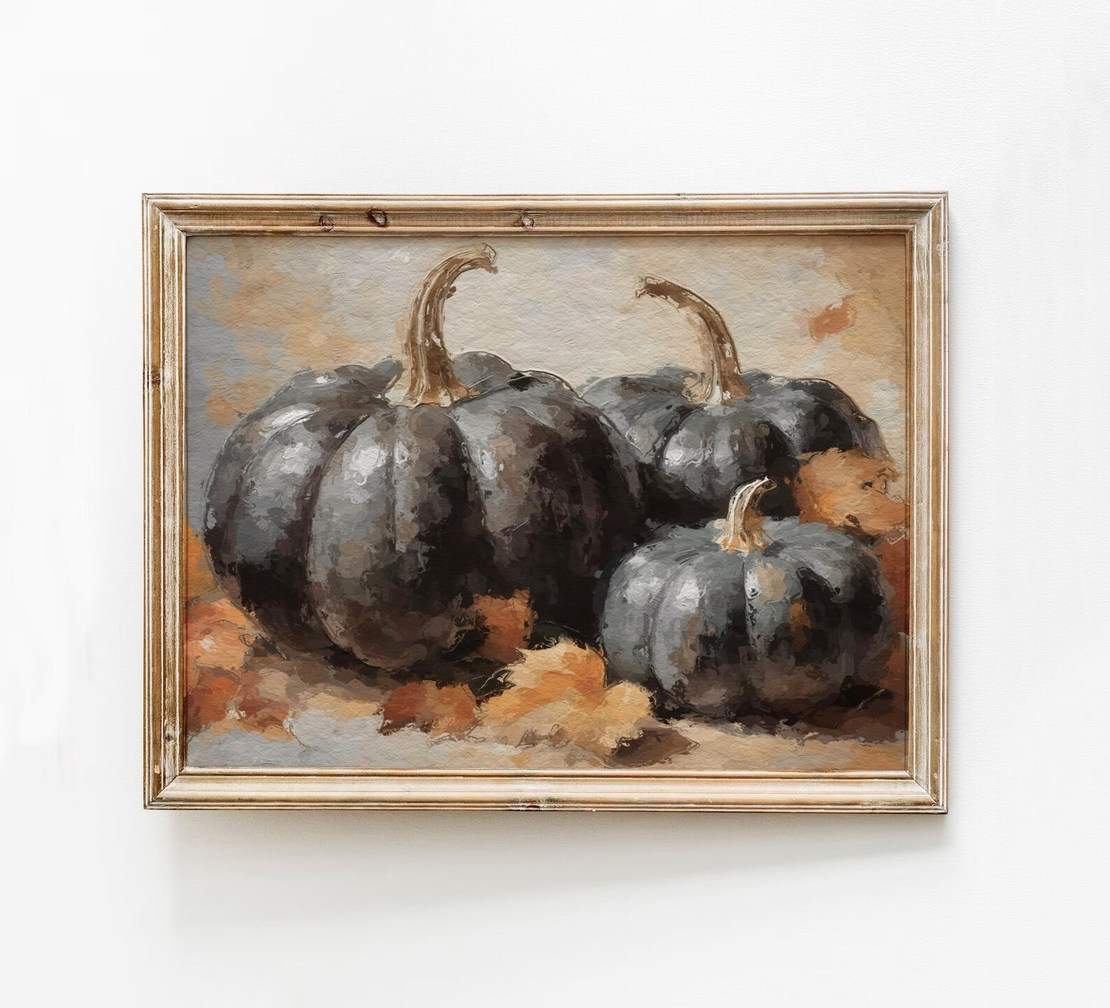 Black Pumpkins Print, Moody Pumpkin Painting, Modern Autumn Wall Art ...