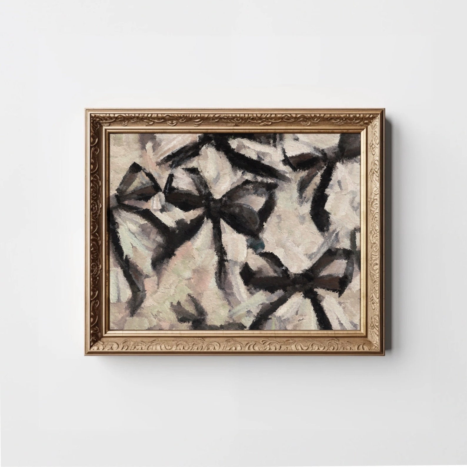 Abstract Bow Painting, Black Bows Printable Art, Vintage Coquette Print ...