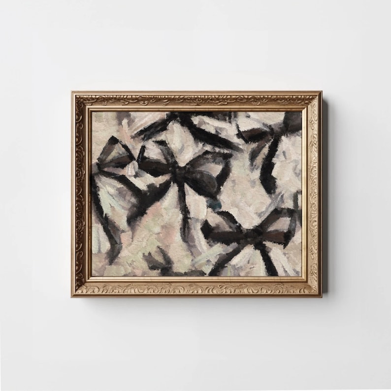 Abstract Bow Painting, Black Bows Printable Art, Vintage Coquette Print ...