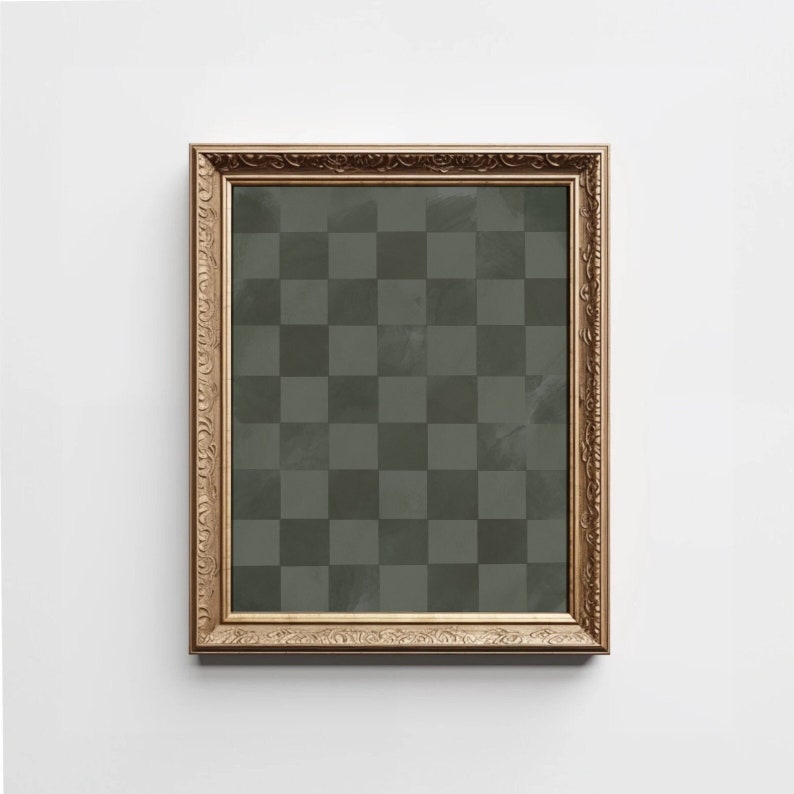 Checkered Wall Art, Modern Checkered Art Print, Moody Sage Green Art ...