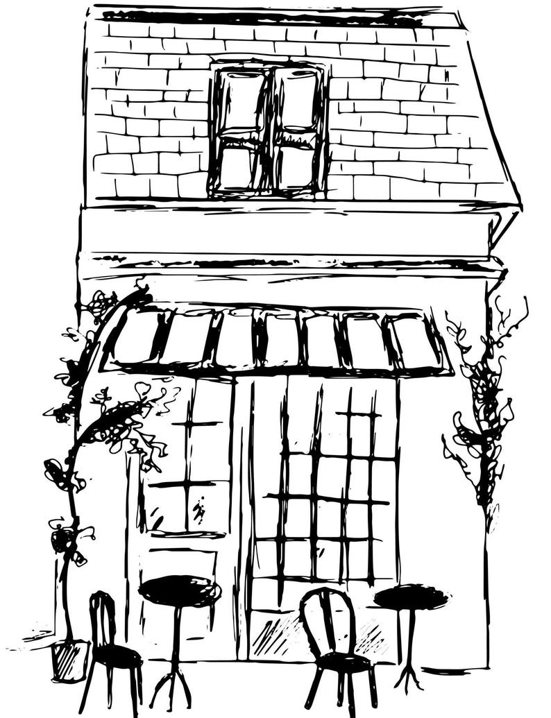 French Cafe Line Art Print: Parisian Terrace Sketch (digital Download ...