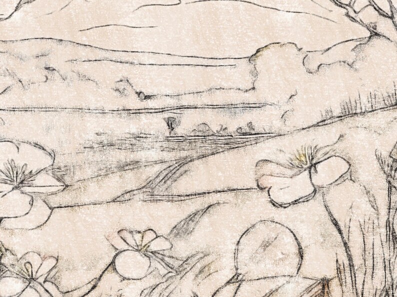 Beige Landscape Art, Abstract Neutral Print, Cream Meadow Sketch ...