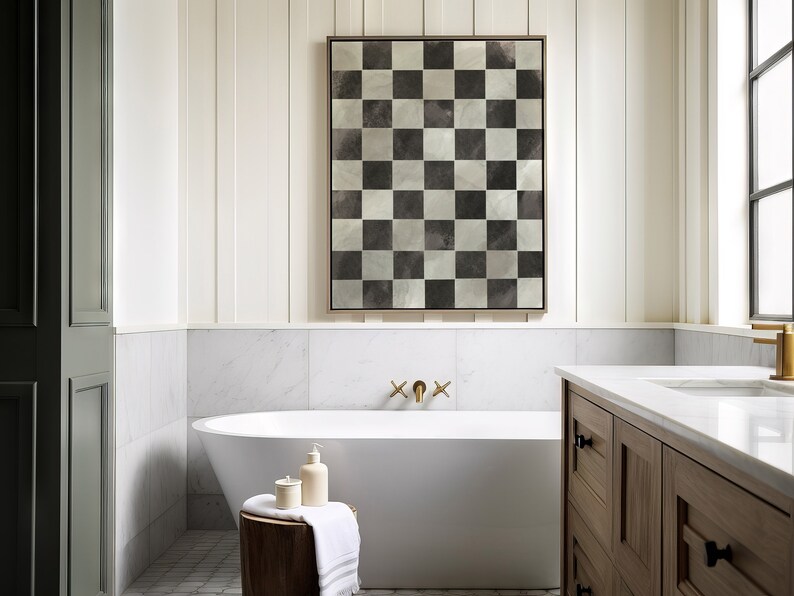Checkered Wall Art, Modern Checkered Art Print, Black Neutral Art Print ...