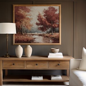 Moody Fall Print, Burgundy Vintage Landscape Wall Art, Rustic Wall ...