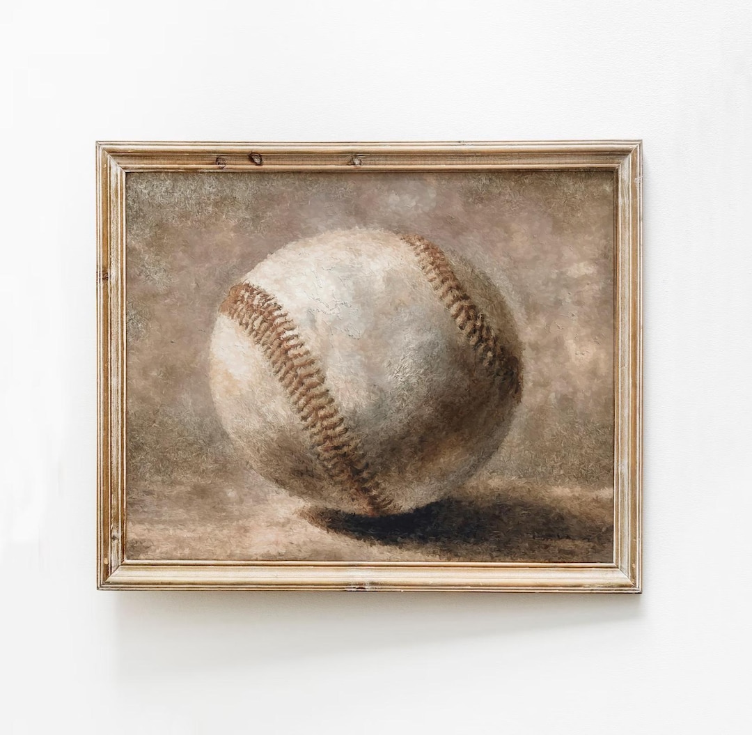 Vintage Baseball Print, Softball Painting, Dorm Sports Art, Moody Kid ...