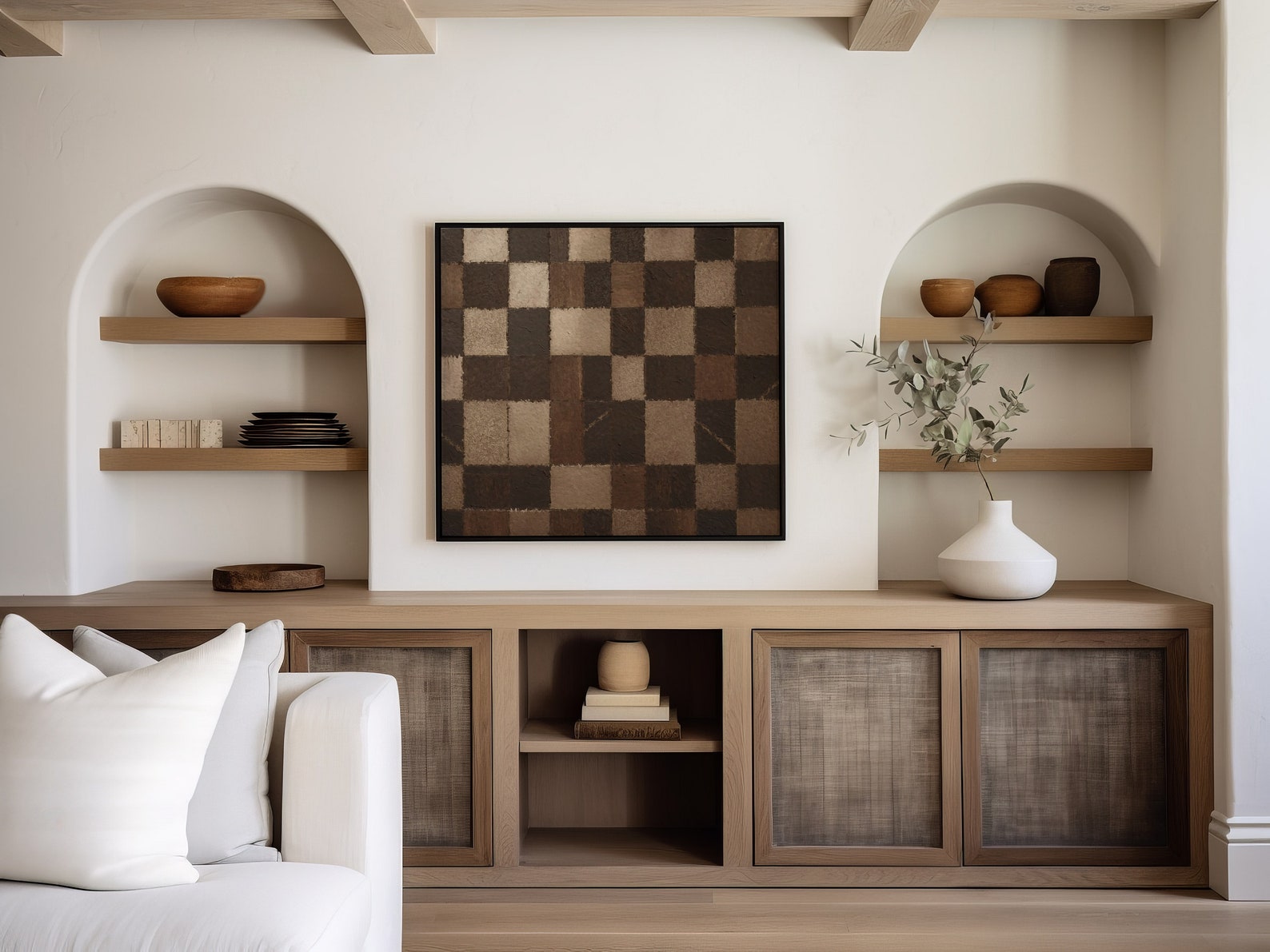 Checkered Wall Art, Modern Checkered Art Print, Moody Neutral Art Print ...