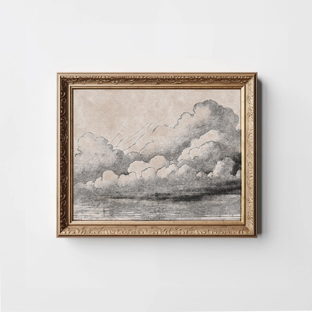 Vintage Cloud Print, Abstract Neutral Sky Printable, Beige Nursery Wall ...