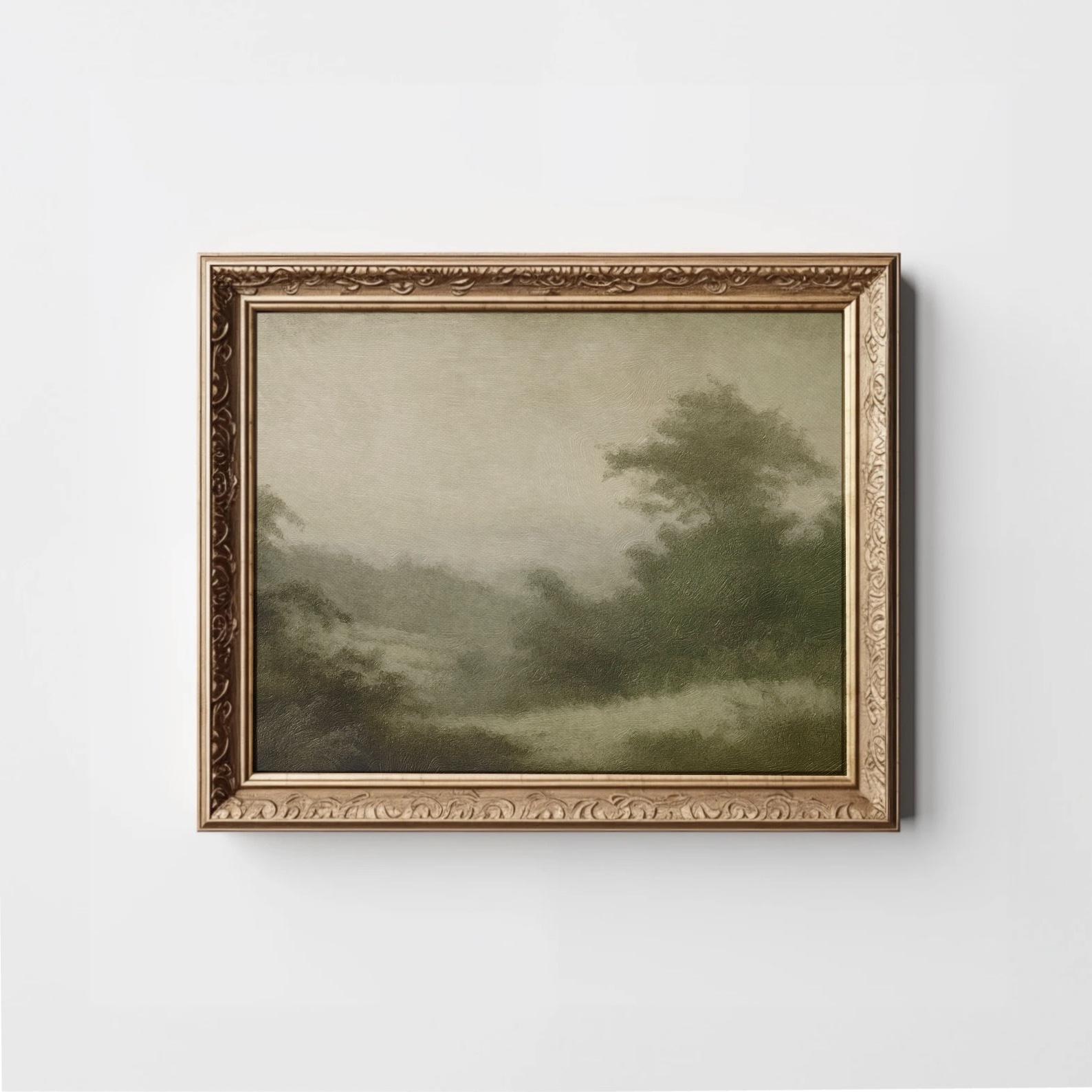 Green Landscape Abstract Art, Moody Neutral Print, Trees Watercolor ...