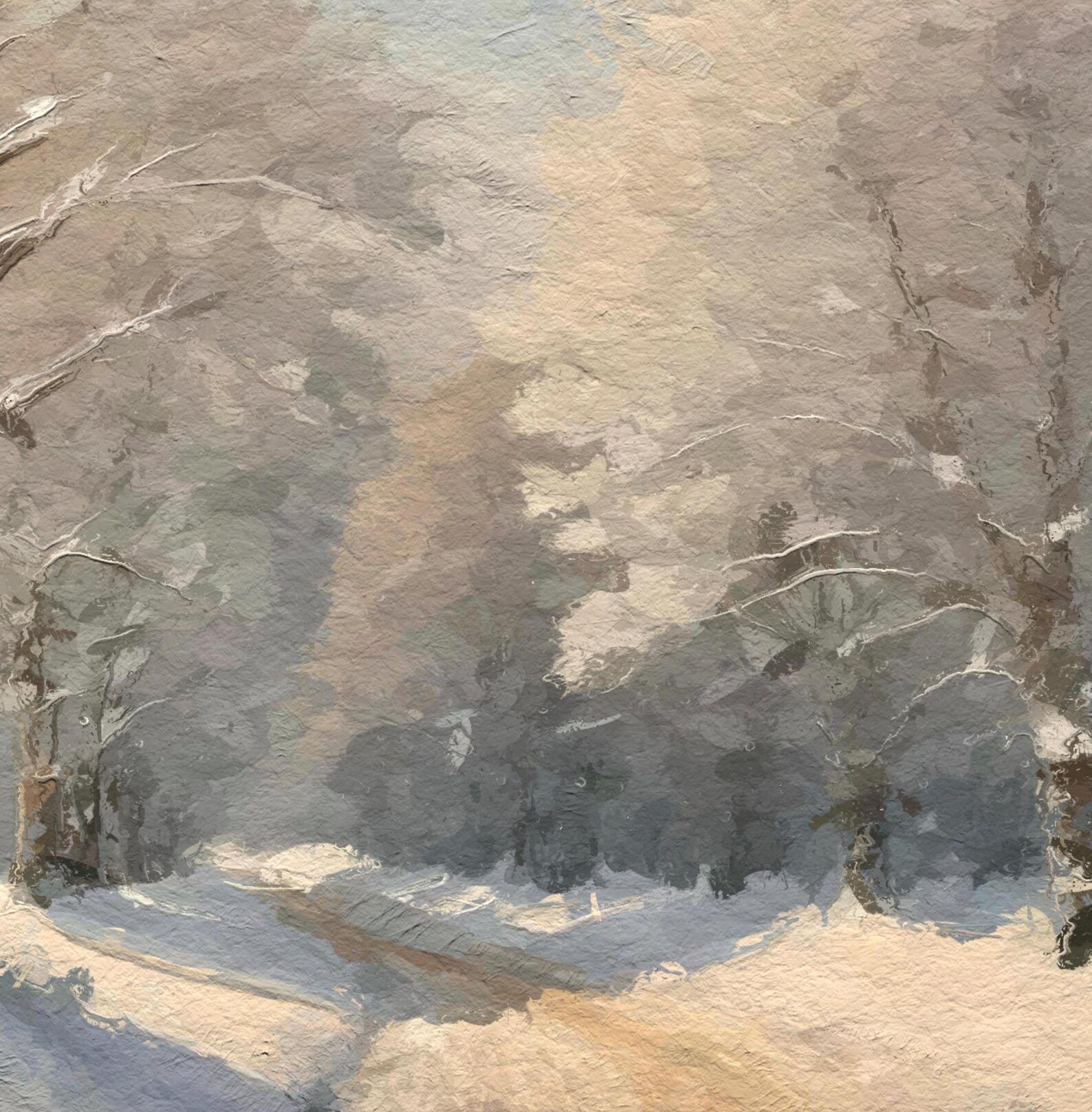 Snowy Winter Landscape Painting, Snow Covered Trees Print, Neutral ...