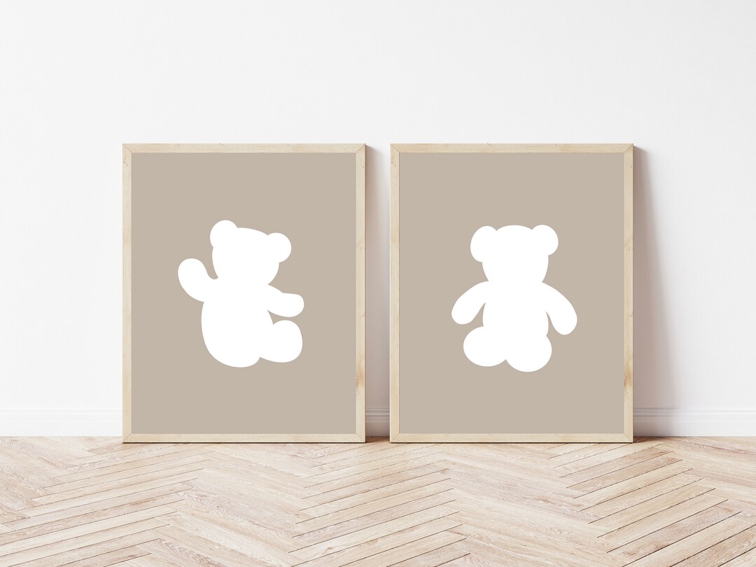 Teddy Bear Print, Set of 2 Teddy Outline Art, Bear Silhouette Print ...