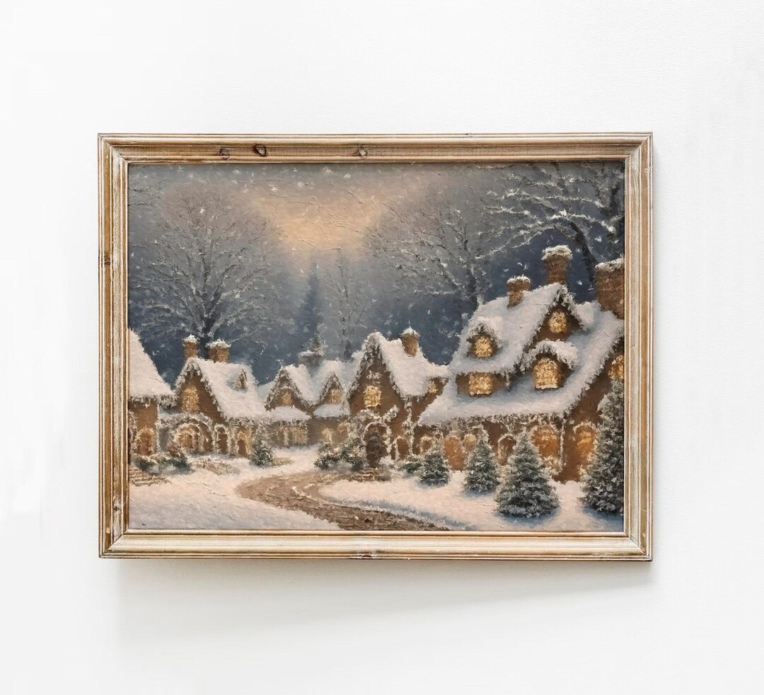 Gingerbread Village Print, Winter Landscape Painting, Gingerbread House ...