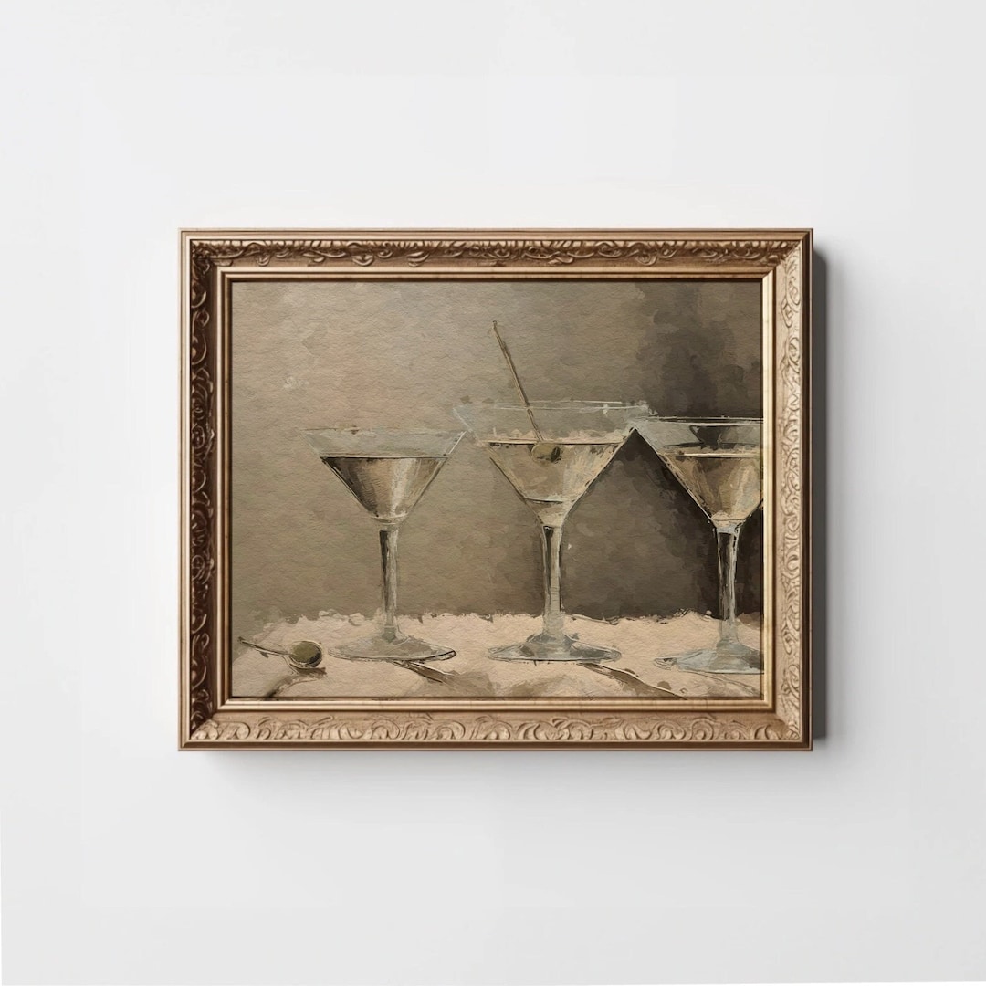 Martinis Art Print, Martini Glasses Print, Rustic Cocktails Painting ...