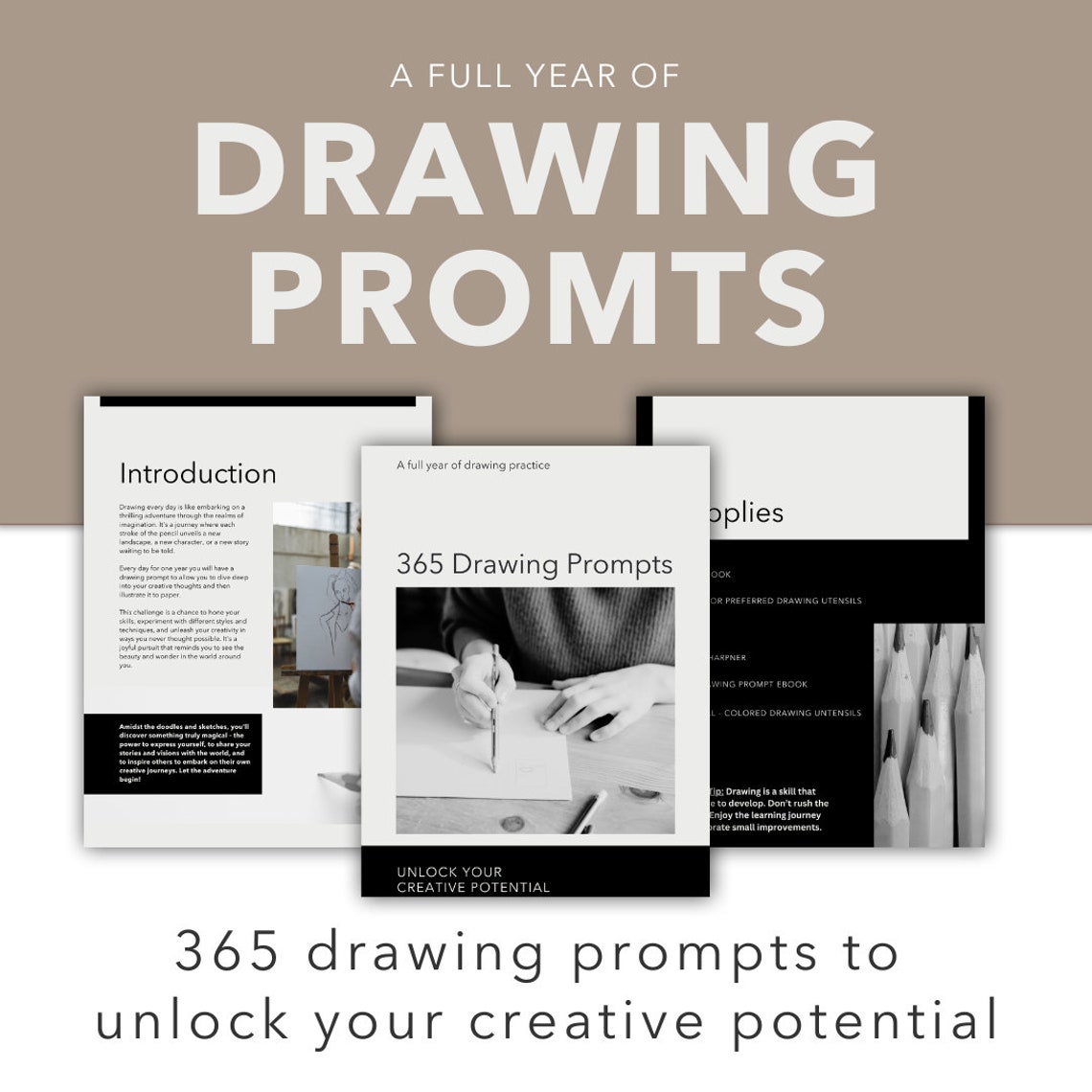 Drawing Prompts Ebook, 365 Days of Drawing, One Year of Drawing Ideas ...