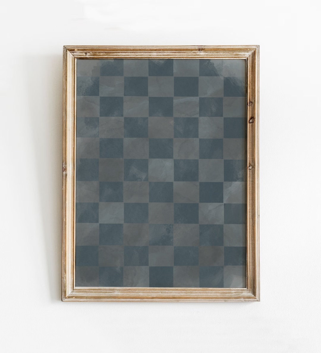 Checkered Wall Art, Modern Checkered Art Print, Moody Slate Blue Art ...