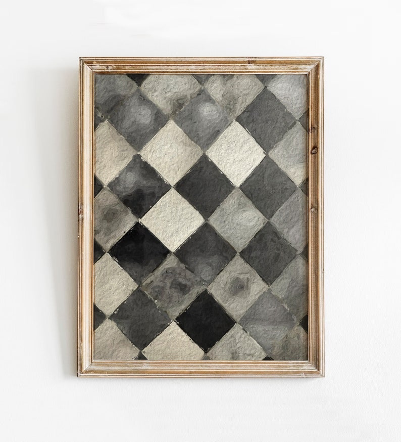 Dimond Checker Print, Modern Checkered Print, Moody Wall Art, Trendy ...