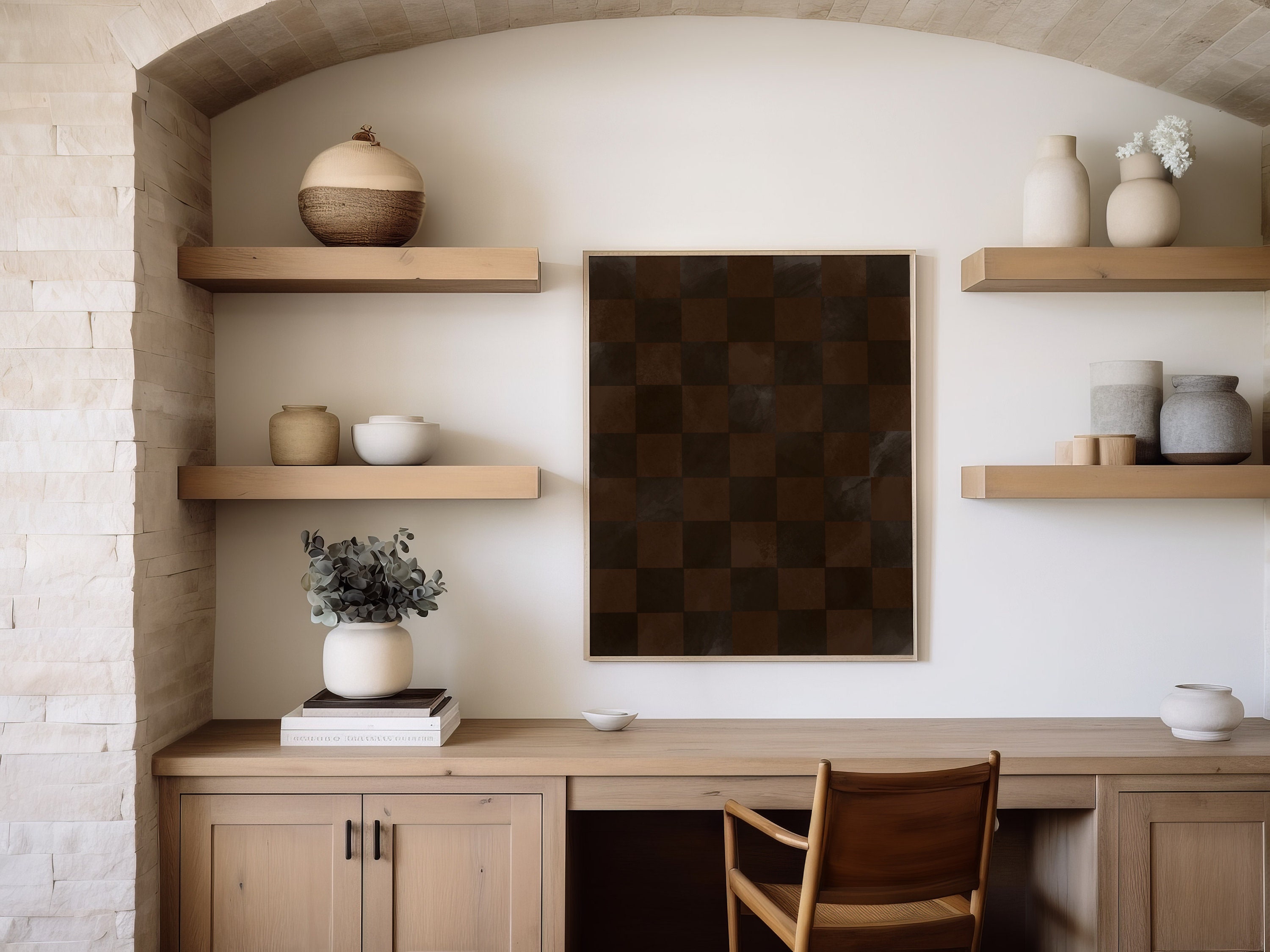 Checkered Wall Art, Modern Checkered Art Print, Dark Moody Brown Art ...