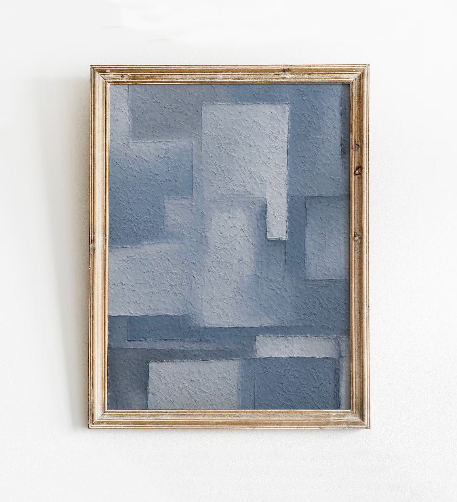Abstract Blue Wall Art, Denim Checkered Art Print, Modern Box Art ...