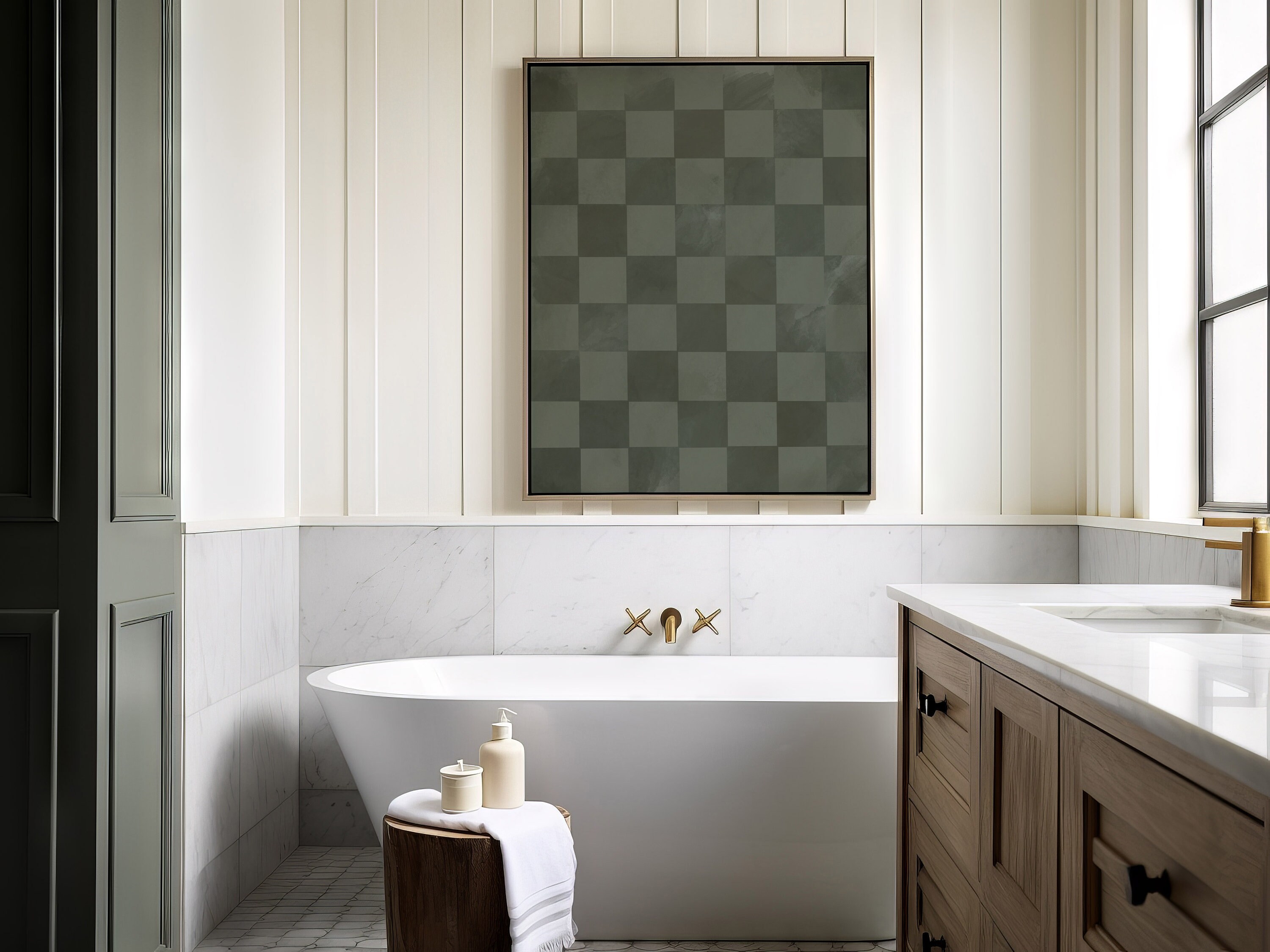 Checkered Wall Art, Modern Checkered Art Print, Moody Sage Green Art ...