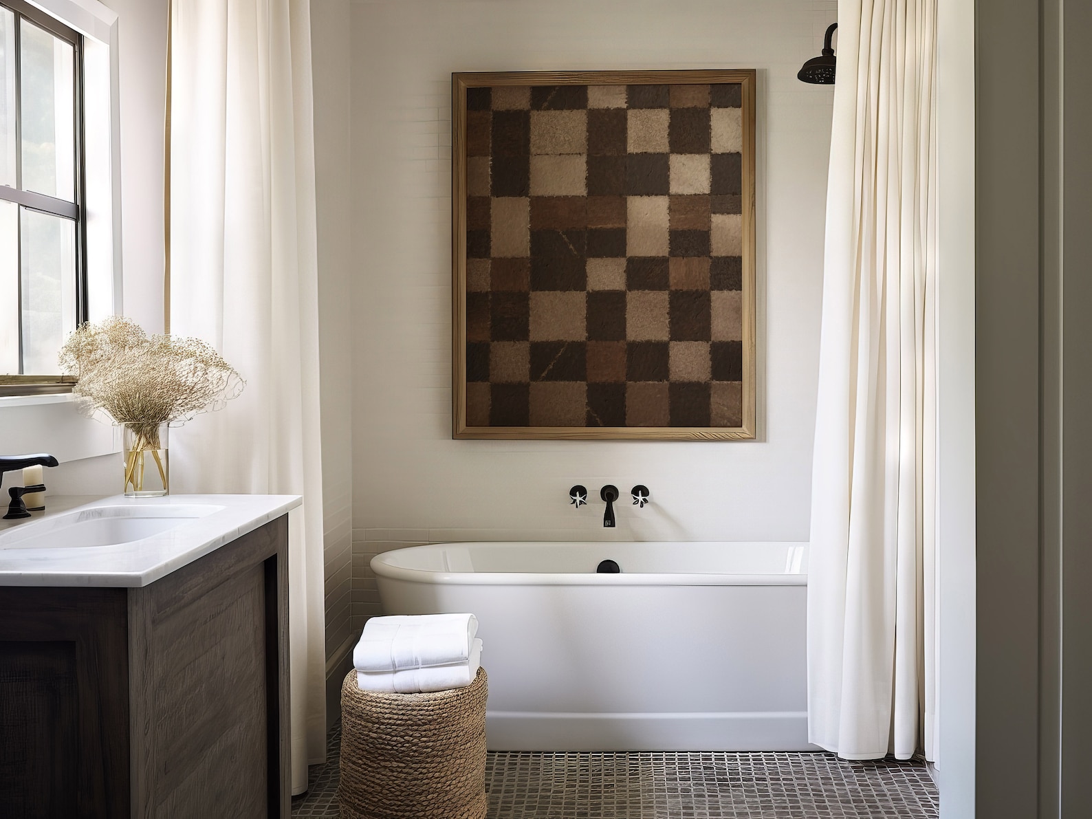 Checkered Wall Art, Modern Checkered Art Print, Moody Neutral Art Print ...
